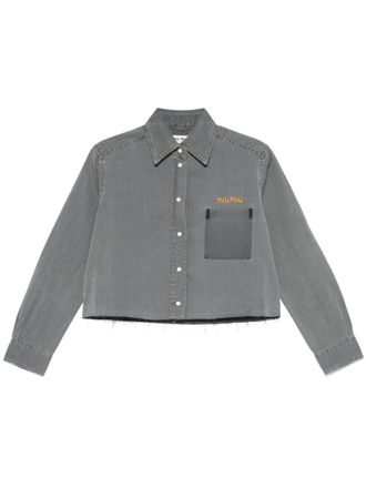 Miu Miu chemise courte en chambray - Gris