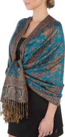 Sakkas 178cm x 71cm Double &eacute;paisseur Jacquard Cachemire Viscose Pashmina Ch&acirc;le/Echarpe/Etole - Turquoise