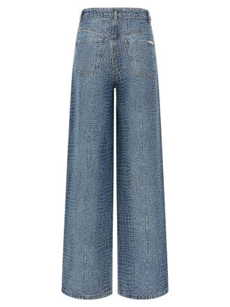 Self Portrait Rhinestone & Croc-Effect Jeans - Blue