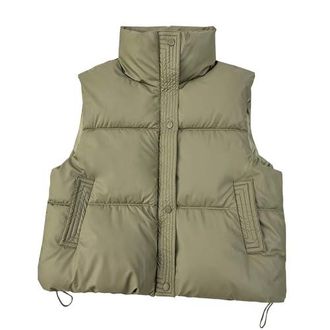 Generic Veste matelass&eacute;e pour femme, veste dhiver courte sans manches avec fermeture &eacute;clair et capuche pour femme, petite taille, Vert, XXL