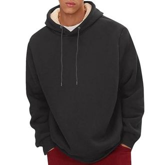 Generic Sweat &agrave; capuche thermique &eacute;pais pour homme, couleur unie, cordon de serrage, automne et hiver, coupe classique, pull tendance &agrave; manches longues, pull 