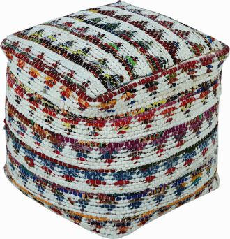 Homescapes Chindi Sitzw&uuml;rfel Fu&szlig;hocker quadratisch Ethno Look bunt Creme 40 x 40 x 40 cm