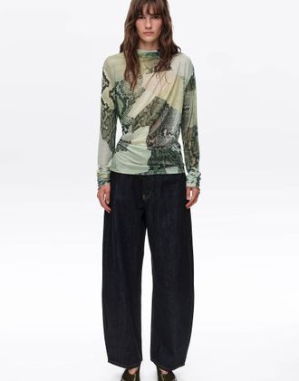 Bimba & Lola T-shirt en tulle fronc&eacute; &agrave; patchwork serpent, vert &agrave; patchwork serpent-rose