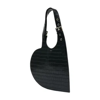 Coperni Womens Croco Belt Heart Shoulder Bag Black Calfskin