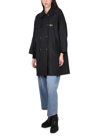 Fay Double-Breasted Cotton-Linen Trench Coat - Black