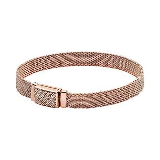 Pandora Pandora Reflexions Bracelet Pavé Fermoir long en métal plaqué or rose 14 carats avec zircones cubiques transparentes, 16