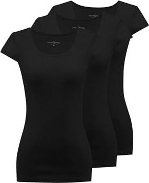 Westmark London Femmes Coton 3 Pack Taille M Demi Manches Camisoles Hauts pour Femmes en Noir c&ocirc;tes Fines Long Basique d&eacute;bardeur Dames Camisoles