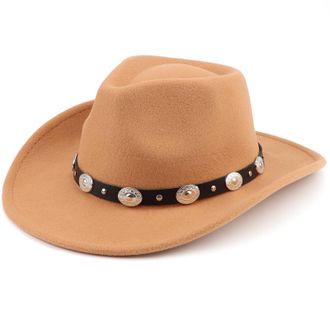 Dreshow Fedora-Hut mit breiter Krempe für Damen Gürtelschnalle Retro-Panama-Schlapphut