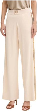 Elisabetta Franchi Femme, Pantalons, Beige, Taille: 38 FR Pantalon en maille avec bandes en viscose brillante