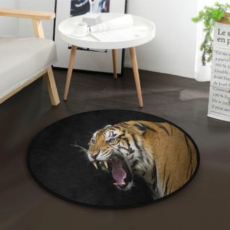 Mnsruu Tiger Teppich, rund, 92 cm, Schwarz