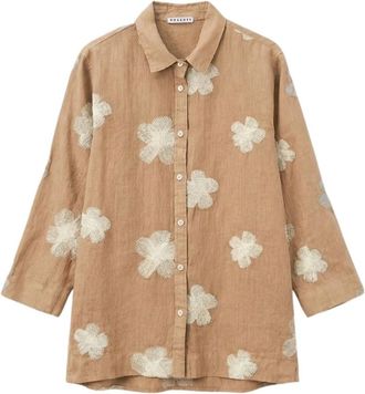 Rosso35 Rosso35, Femme, Blouses et Chemises, Brun, Taille: 42 FR Camicia in lino ricami tinto capo