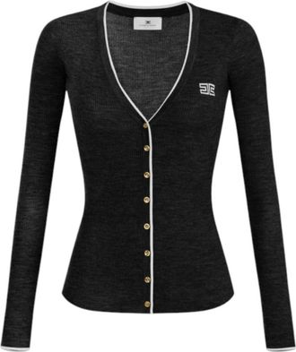 Elisabetta Franchi Cardigan en laine avec passepoil contrastant - Femme - Pulls - Noir - Taille: 36 FR