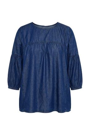 Ulla Popken Longbluse Jeansbluse Empire-Silhouette Rundhals