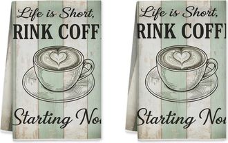 Generic Kaffeetassen-K&uuml;chent&uuml;cher, rustikaler Vintage-Herztext N/A, Mintgr&uuml;n, zum Trocknen, wiederverwendbare Lappen f&uuml;r die Reinigung des Hauses, den t&auml;glich