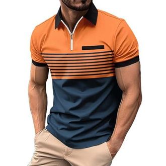 Generic Lot de t-shirts pour homme tendance printemps et &eacute;t&eacute; d&eacute;contract&eacute;s &agrave; manches courtes avec fermeture &eacute;clair et revers &agrave; revers de couleur unie Motif &eacute;to
