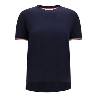 Thom Browne T-shirt en m&eacute;lange de laine - Femme - Tops - Bleu - Taille: 38 FR