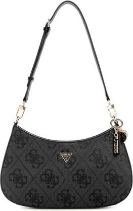 Guess sac &agrave; &eacute;paule Noelle II Top Zipper Shoulder Bag Coal Logo gris fonc&eacute;