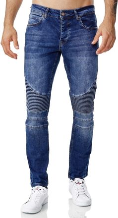 Tazzio Jeans Herren Slim Fit Biker Destroyed Look Stretch Jeanshose Hose Denim 16517 (29W/32L, Blau)