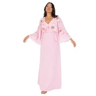 Maya Womens Maxi Dress Ladies V-Neck Long Cape Sleeve Floral Sequin Embellished A-Line for Wedding Guest Evening Occasion Robe, Cherry Blossom, 46 Femme