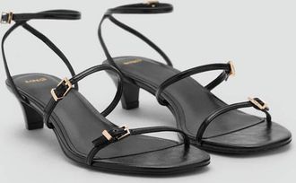 Mango Sandales talon kitten &agrave; boucles noir - Femme - 35 - MANGO