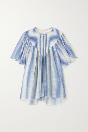 Chlo&eacute; Gerafftes Oberteil Aus Wollgaze Mit Batikmuster Und R&uuml;schen - Blau