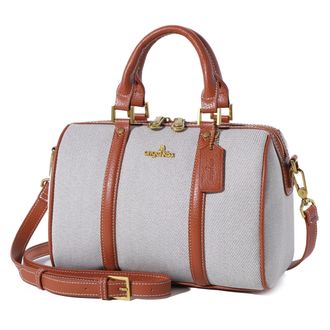 Angel Kiss Damen-Umh&auml;ngetasche, Geldb&ouml;rsen und Handtaschen, veganes Leder, Boston Barrel Bag mit Tragegriff oben, Schultertasche mit Crossbody-Gurt, Beige