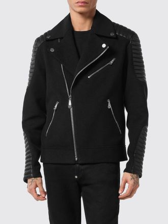 Philipp Plein Veste de motard en cuir et laine avec revers et fermeture asym&eacute;trique