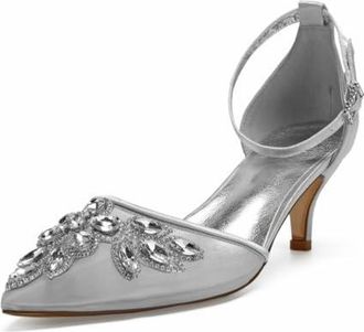 Generic Chaussures De Mariée Mariage Femme Bout Pointu Mariée Talons Dress Fête Chaussure À Talon 6Cm,Argent,37 EU
