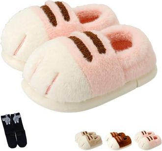 Generic Pantoufles en forme de patte de chat - Chaudes et confortables - Pour femme - Avec semelle antidérapante en EVA, Rose A, 39.5/41 EU