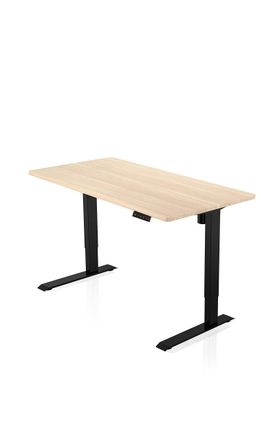 K&ouml;nighaus AGIL - Ergonomischer Schreibtisch - Elektrisch H&ouml;henverstellbar (Schwarzes Gestell mit Ahornfarbener Tischplatte)