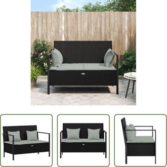 vidaXL Gartenm&ouml;bel - Gartenbank 2-Sitzer mit Kissen Schwarz Poly Rattan