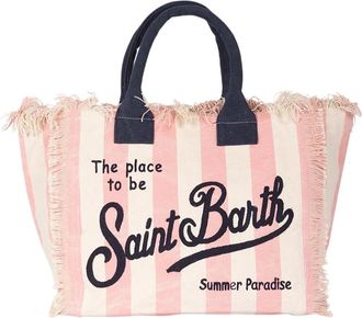 MC2 Saint Barth Femme, Sacs, Rose, Taille: ONE Size Sac de Plage Rose &agrave; Rayures avec Franges