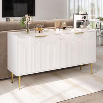 STILVORA Buffet Et Enfilade avec 4 Portes et &Eacute;tag&egrave;res R&eacute;glables, Style Luxe Moderne, en MDF, 140&times;38&times;75 cm, Blanc