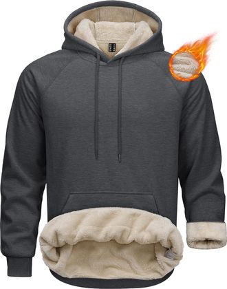 Magcomsen Pullover Herren Gef&uuml;tterte Kapuzenpullover Fleece Sweatshirt Basic Arbeitspullover, Dunkelgrau, XXL