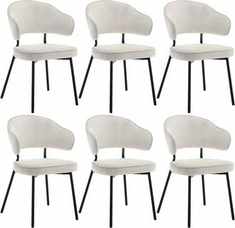 Woltu Woltu - Lot de 6 chaises scandinaves en velours cr&egrave;me - Dossier incurv&eacute; et pieds en m&eacute;tal - Confort 120 kg - Dimensions 54x52x83.5cm