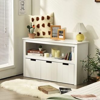 Costway Costway - Aufbewahrungsschrank Kommode mit 3 Schubladen, Standschrank Sideboard Beistellschrank Holz, grosser Stauraum, Kinderschrank f&uuml;r Wohnzimmer