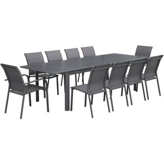 Sweeek Ausziehbarer Gartentisch, 8 St&uuml;hle, 2 Sessel aus Aluminium und Textilene