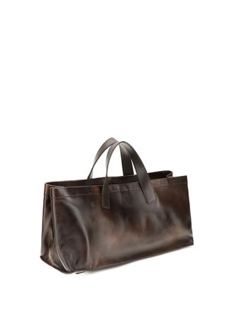 Staud Womens Port Tote Handbag Espresso Distressed Lamb Ovis Aries Handbags Hand Bags