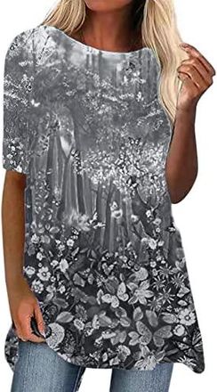 Generic Tunique Long Femme Sexy, Tee Shirt Imprim&eacute; Fleuri-Top Ete Crew Neck Manche Courte Haut Chic Et &Eacute;l&eacute;gant Slim Fit Chemise Respirant Casual Classique Reg