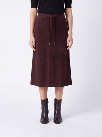 Max Mara S Max Mara Jupe midi &eacute;vas&eacute;e en cuir su&eacute;d&eacute; avec cordon de serrage &agrave; la taille