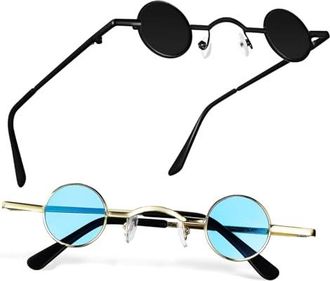 SOLUSTRE 2 pi&egrave;ces Lunettes de Soleil Rondes Vintage Unisexe Cadre M&eacute;tal Punk R&eacute;tro Protection Anti-&eacute;blouissement pour Mode Quotidienne et Occasions Festives