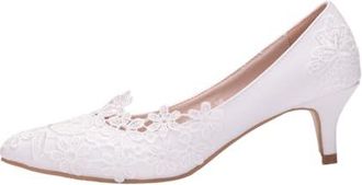 UPKOCH Chaussures de Mariage Blanches en Dentelle Fleurs Talons Hauts de 5 CM Escarpins &Eacute;l&eacute;gants pour Femme pour Mariage C&eacute;r&eacute;monie et Taille 42