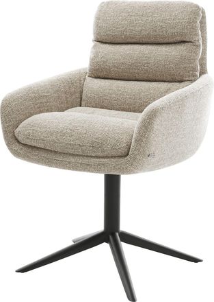DELIFE Esszimmerstuhl Abelia-Flex mit Armlehnen Fußkreuz Schwarz Webstoff Soft Beige 360° drehbar Wippfunktion