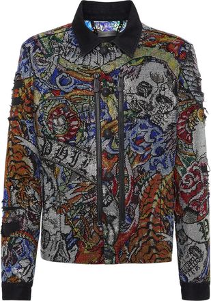 Philipp Plein veste en jean à ornements en cristal - Gris