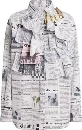 Moschino Femme, Blouses et Chemises, Blanc, Taille: 36 FR Printed Cotton Poplin Shirt