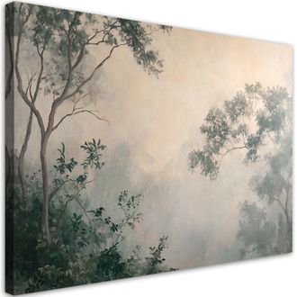 Feeby Viles - Leinwand Bilder - Nebel im Wald - 120x80 cm - Deko Wohnzimmer - Wandbilder Schlafzimmer - Deko Aesthetic - Wand Deko - Leinwand Groß - Deko Zi