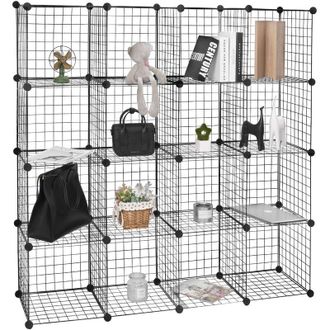 Woltu Woltu - tag&egrave;re Cube en Grille &eacute;tag&egrave;re Conception diy pour Rangement Armoire de penderie m&eacute;tallique Noir 16 Compartiments
