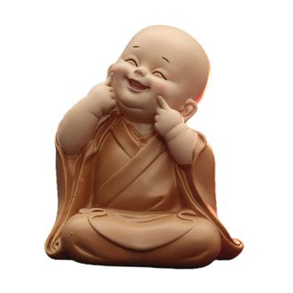 F Fityle Kleine Buddha-Statue, M&ouml;nchsfigur, Heimdekoration, Buddha-Figuren, Baby-Bastelarbeiten, Puppen, Kunstharz-Ornamente, Grinsen