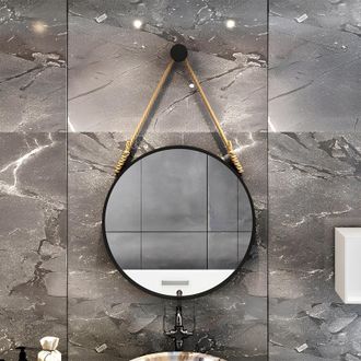 Generic Runder H&auml;ngende Wandspiegel, K&uuml;nstlerischen Metallrahmen Kreis Spiegel, Badezimmer, Waschtisch, Eingang, Bauernhaus(Black,60cm/23.62in)