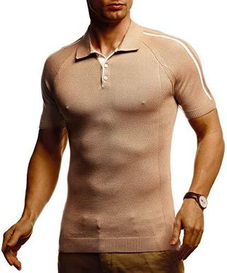 LEIF NELSON LN7365 - Polo basique pour homme - Coupe ajustée - En maille fine - Blanc et noir - Manches courtes, marron, L